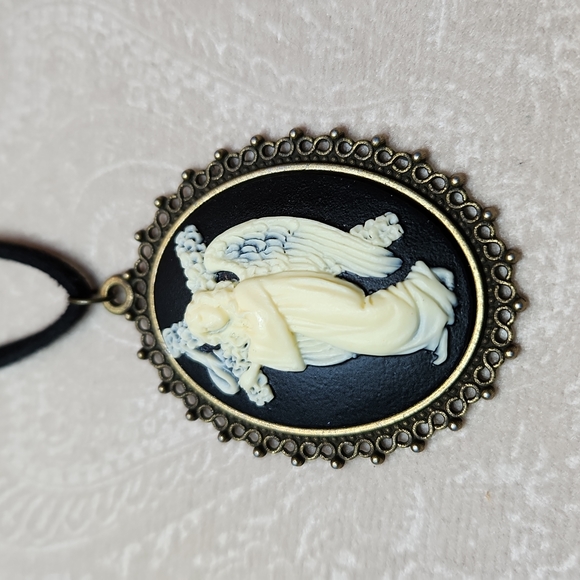 Hand Crafted | Jewelry | New Angel With Cross Cameo Pendant On Satin ...